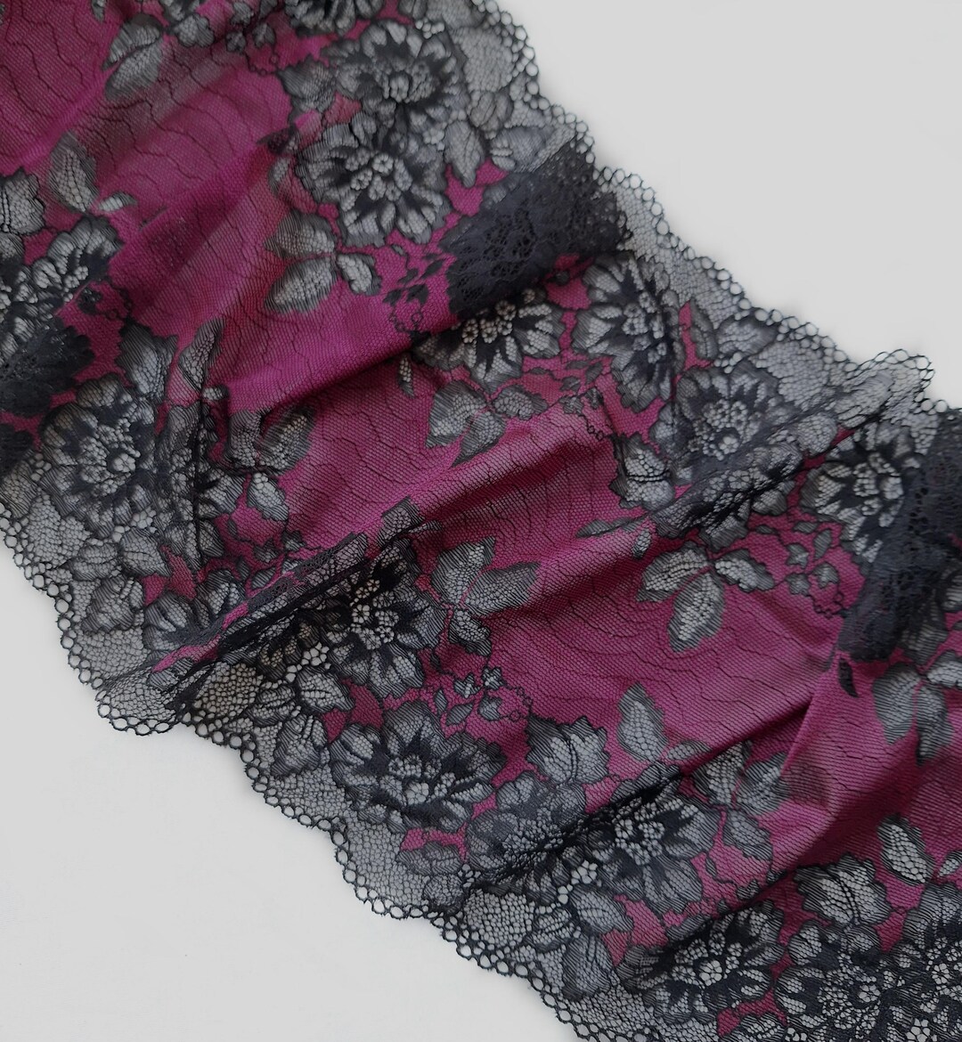 Dark Plum Stretch Lace Trim, Floral Elastic Lingerie Lace Fabric, Bra ...