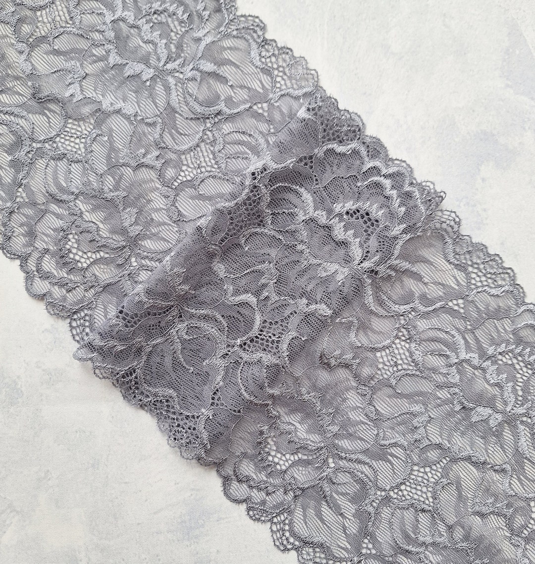 Gray Stretch Lace Trim, Wide Elastic Lace Bra Making, Width 18 Cm / 7 ...