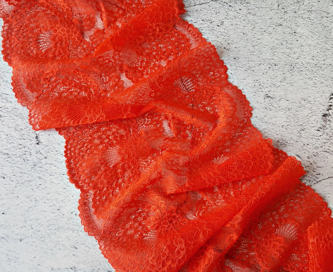 Candy Apple Red Floral Stretch Lace, Lingerie Lace Trim Width 24 Cm/ 9. ...