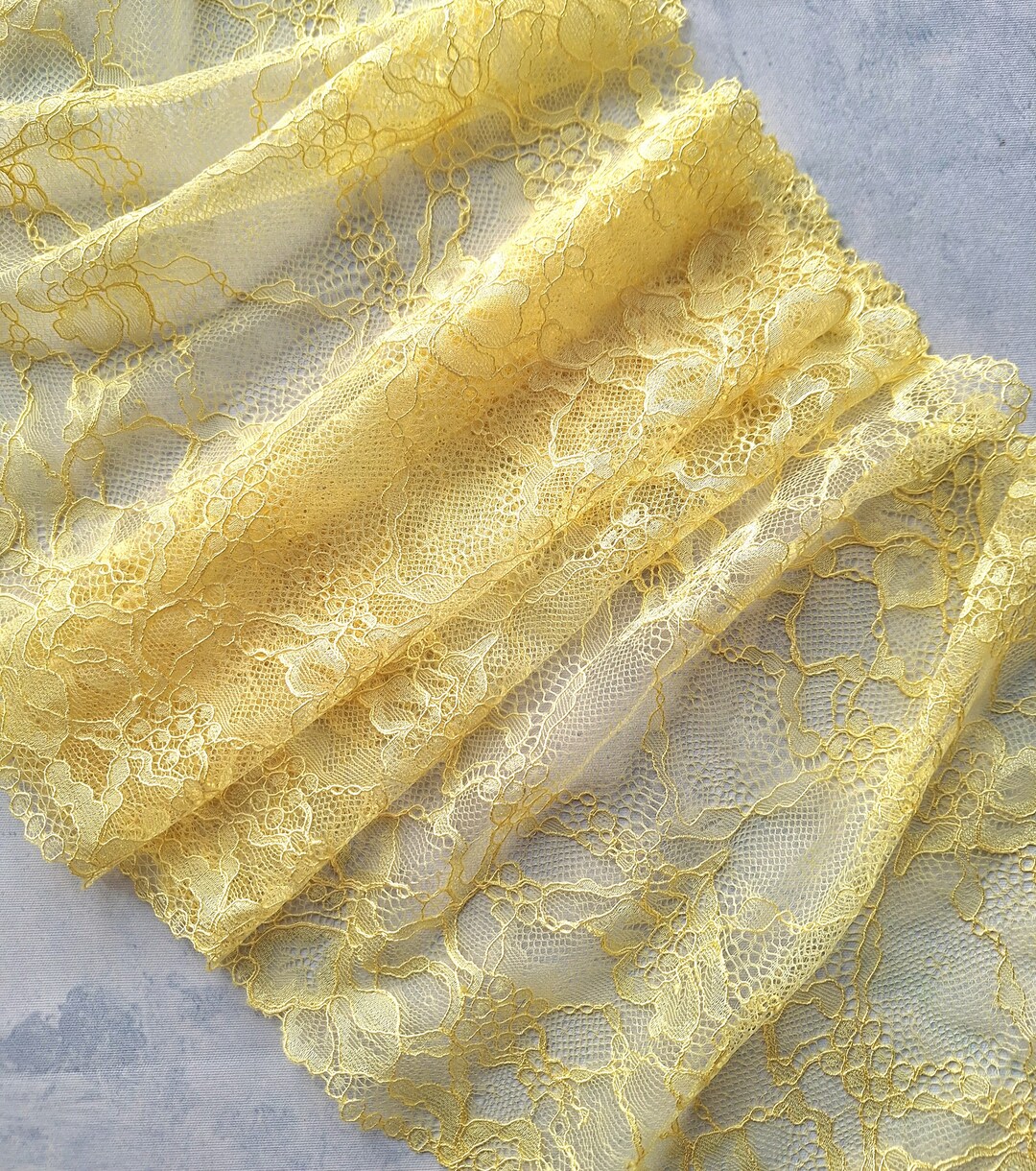 Yellow Lace Trim, Nonelastic Wide Floral Lingerie Lace Width 23 Cm / 9. ...