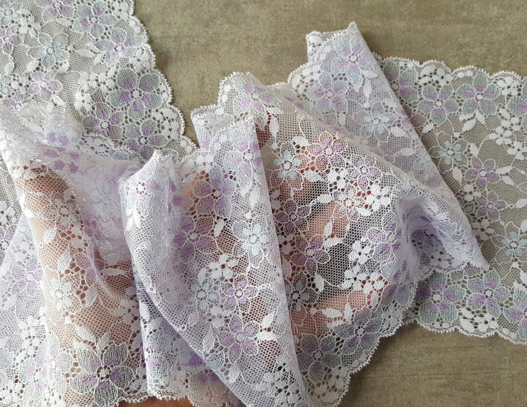 Stretch Lace Trim, Lilac Lavender Floral Elastic Lace, Lingerie Lace ...