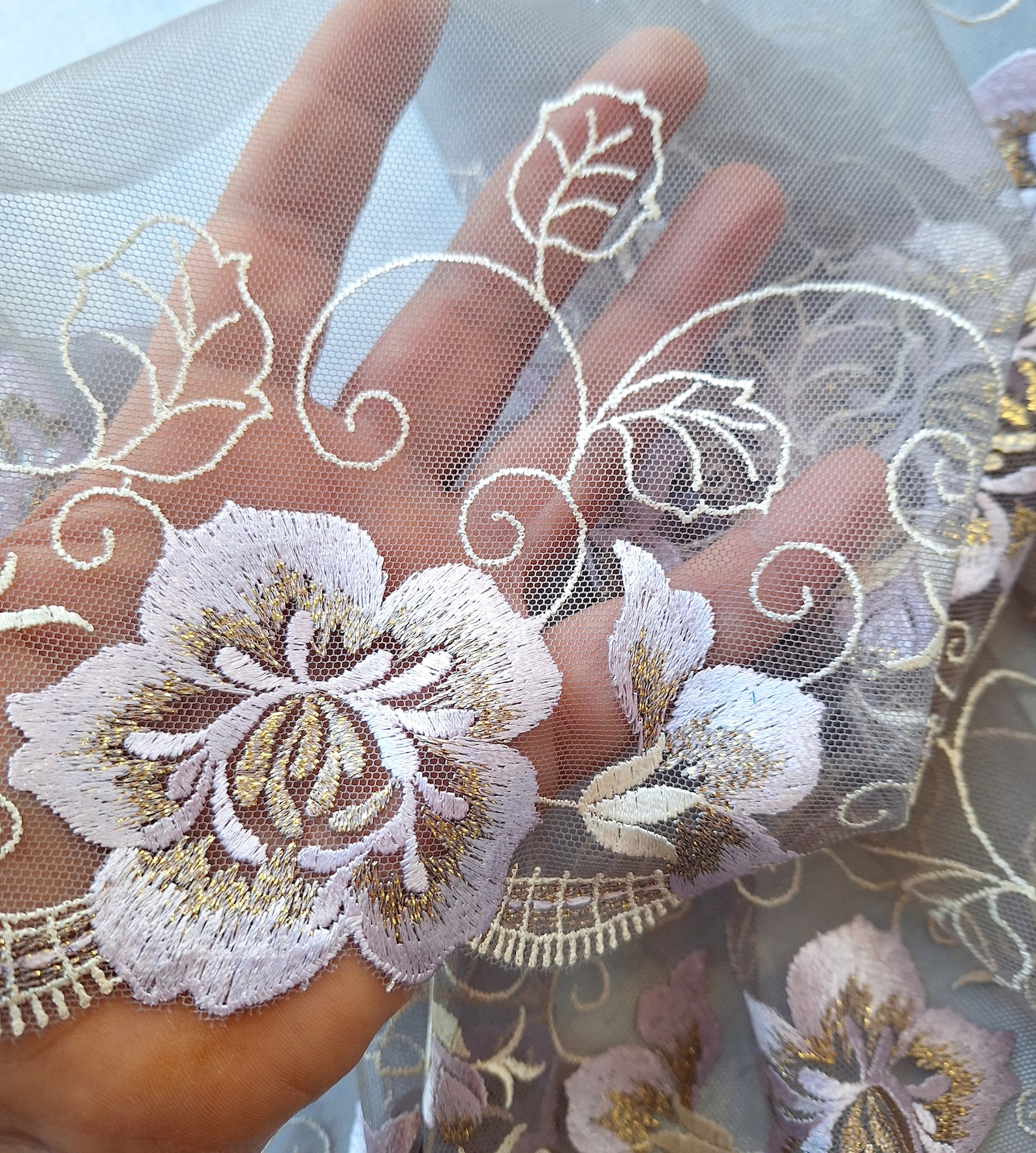 2.18 Yards Embroidered Tulle Lace Trim, Nonelastic Mesh Lace Fabric ...