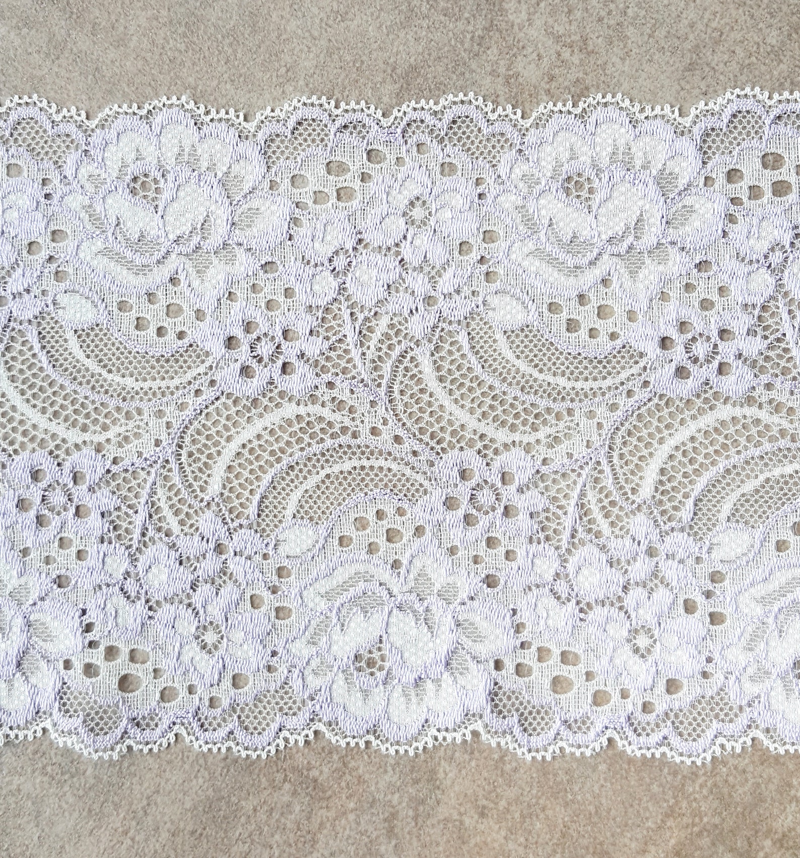 Lilac Floral Stretch Lace, Elastic Lace Trim for Bras Width 15 Cm / 5.9 ...