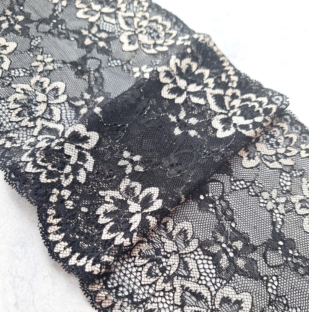 Black Stretch Lace Trim Floral Elastic Lace Fabric Wedding - Etsy