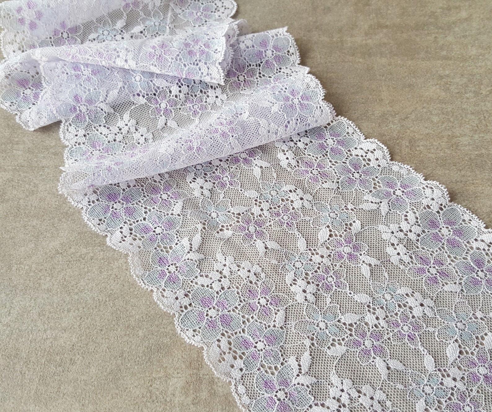 Stretch Lace Trim Lilac Lavender Floral Elastic Lace - Etsy