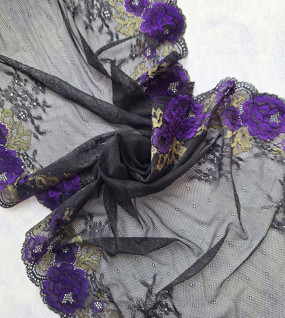 Extra Wide Stretch Lace Trim for Lingerie, Black Elastic Lace for Bra ...