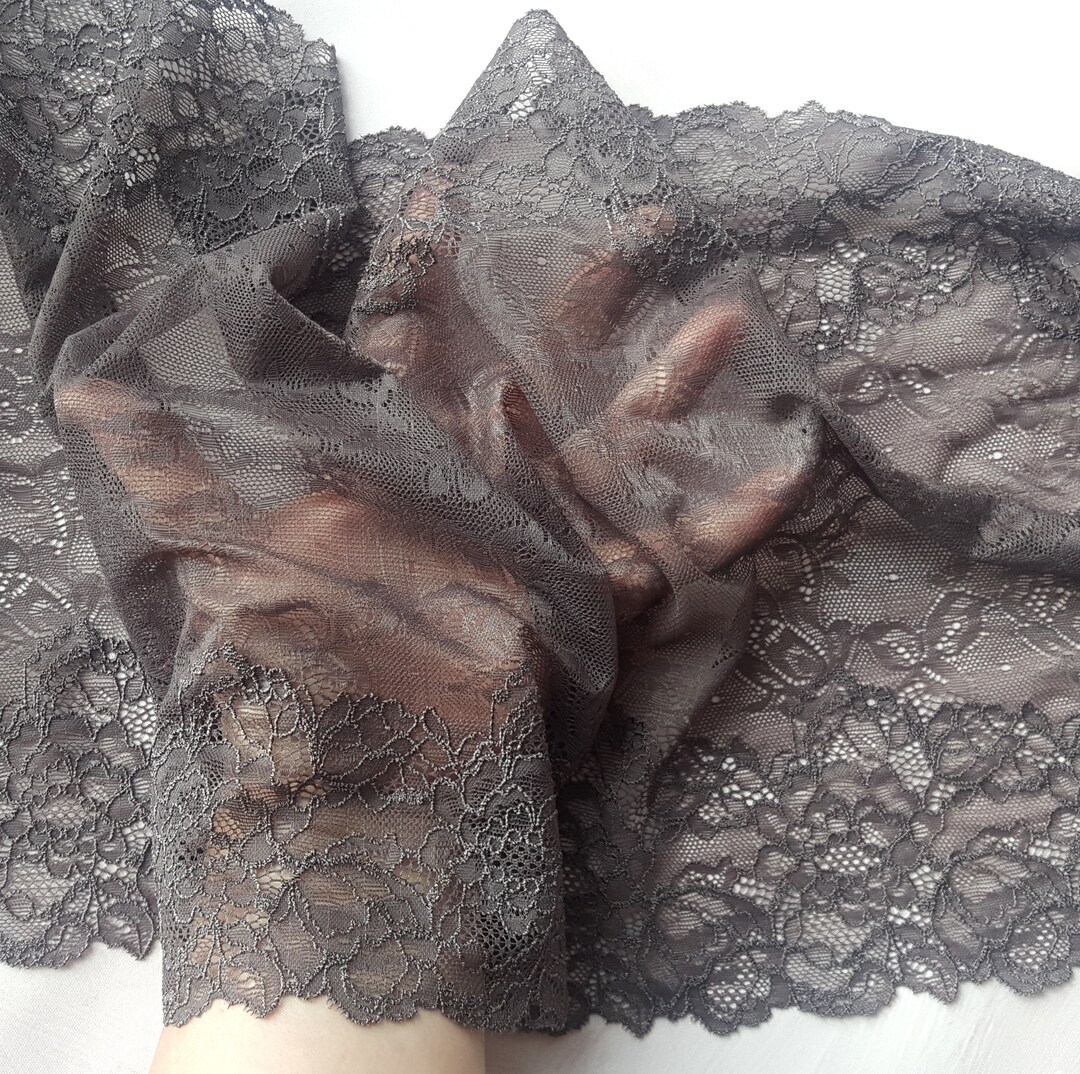Grey Brown Extra Wide Stretch Lace, Floral Elastic Lace Trim, Width 33 ...
