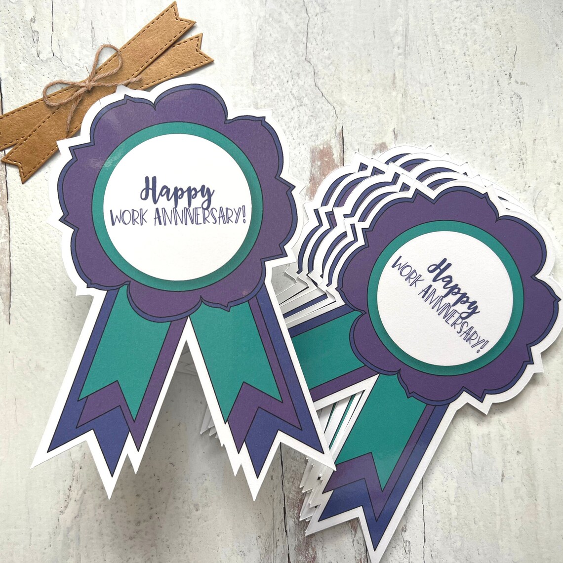 Happy Work Anniversary Ribbons 6 Pack Purple & Teal Work Award Size 6 1 ...