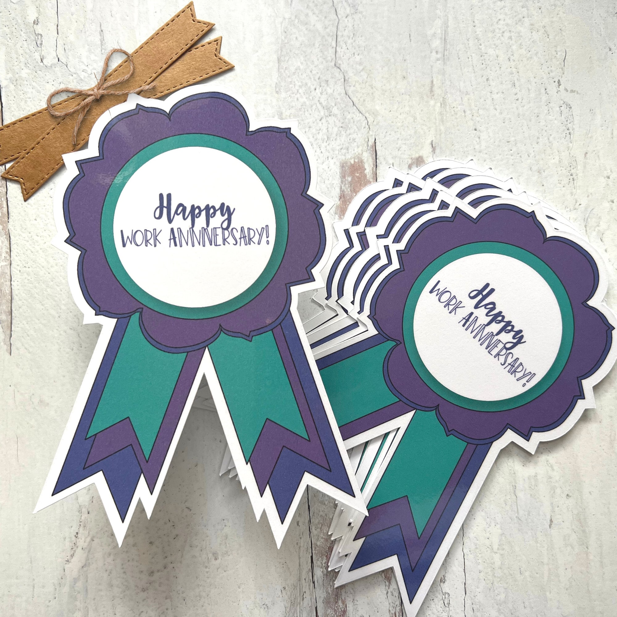 Happy Work Anniversary Ribbons (6 Pack) - Purple & Teal Work Award ...