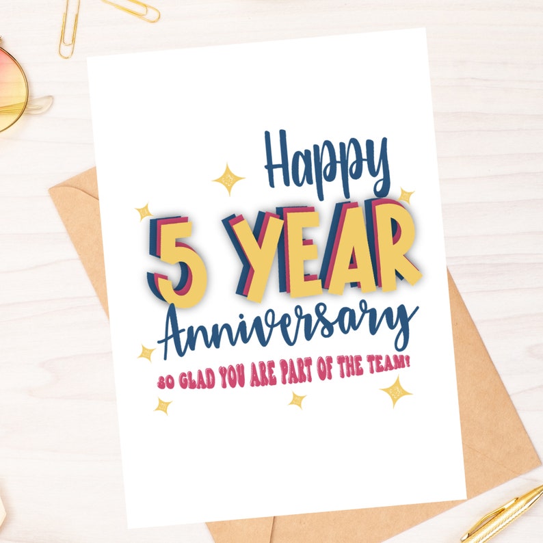 Happy 5 Year Anniversary - Work Anniversary Card - Instant Download PDF ...