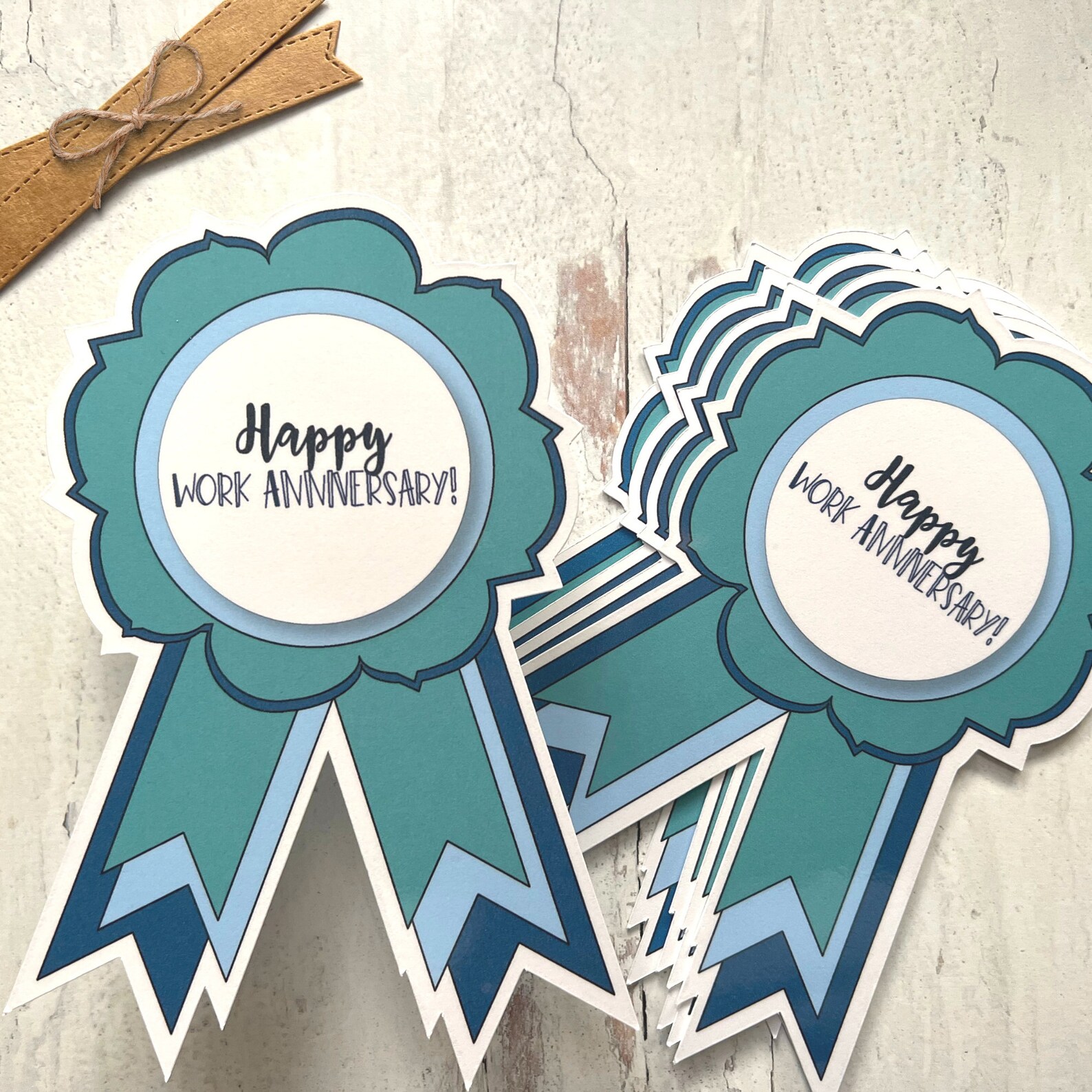 Happy Work Anniversary Ribbons (6 Pack) - Blue & Teal Work Award - Size ...