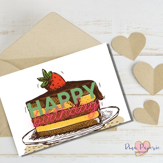 Cake Slice Birthday Card Happy Birthday Card Instant - Etsy