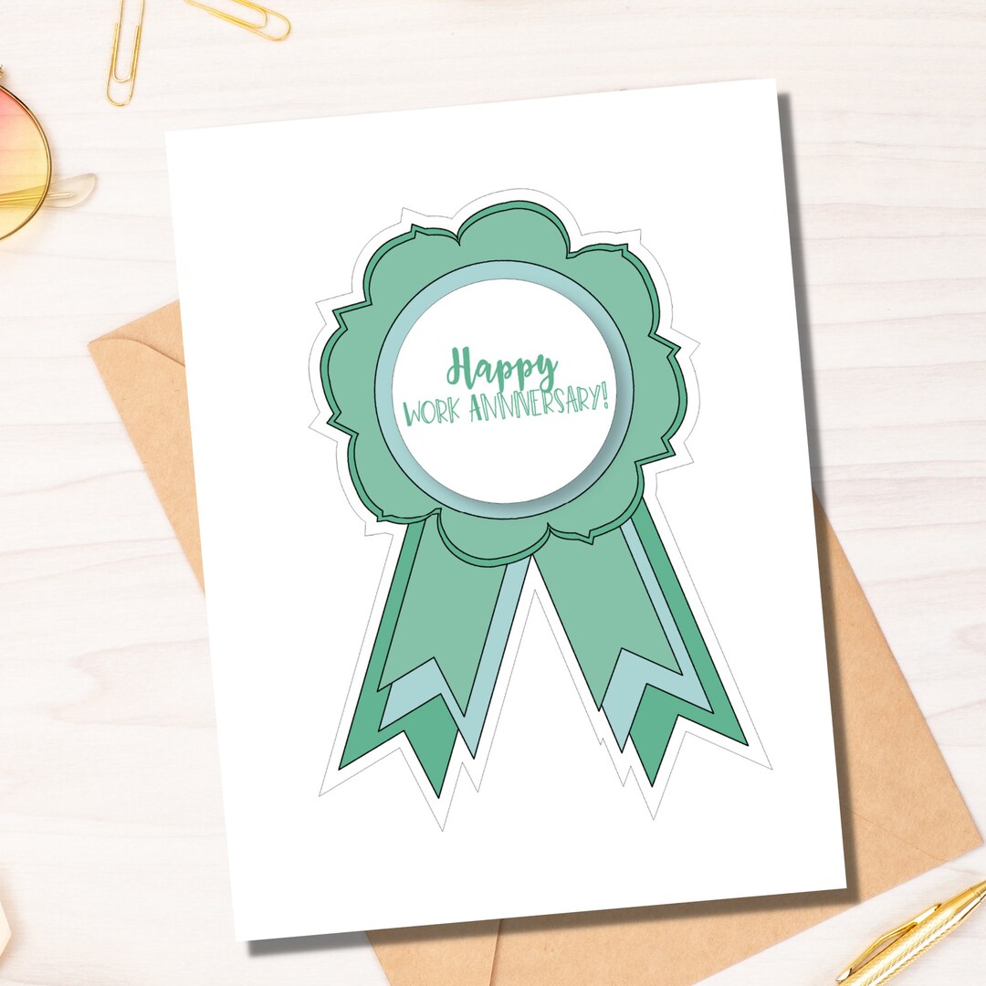 Happy Work Anniversary Green Ribbon Award Card Instant - Etsy