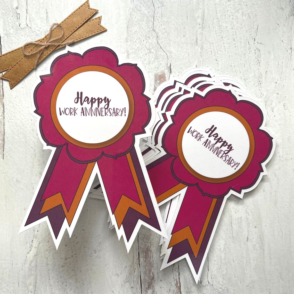 Happy Work Anniversary Ribbons (6 Pack) - Orange & Pink Work Award ...