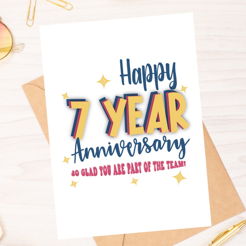 Happy 7 Year Anniversary - Work Anniversary Card - Instant Download PDF ...