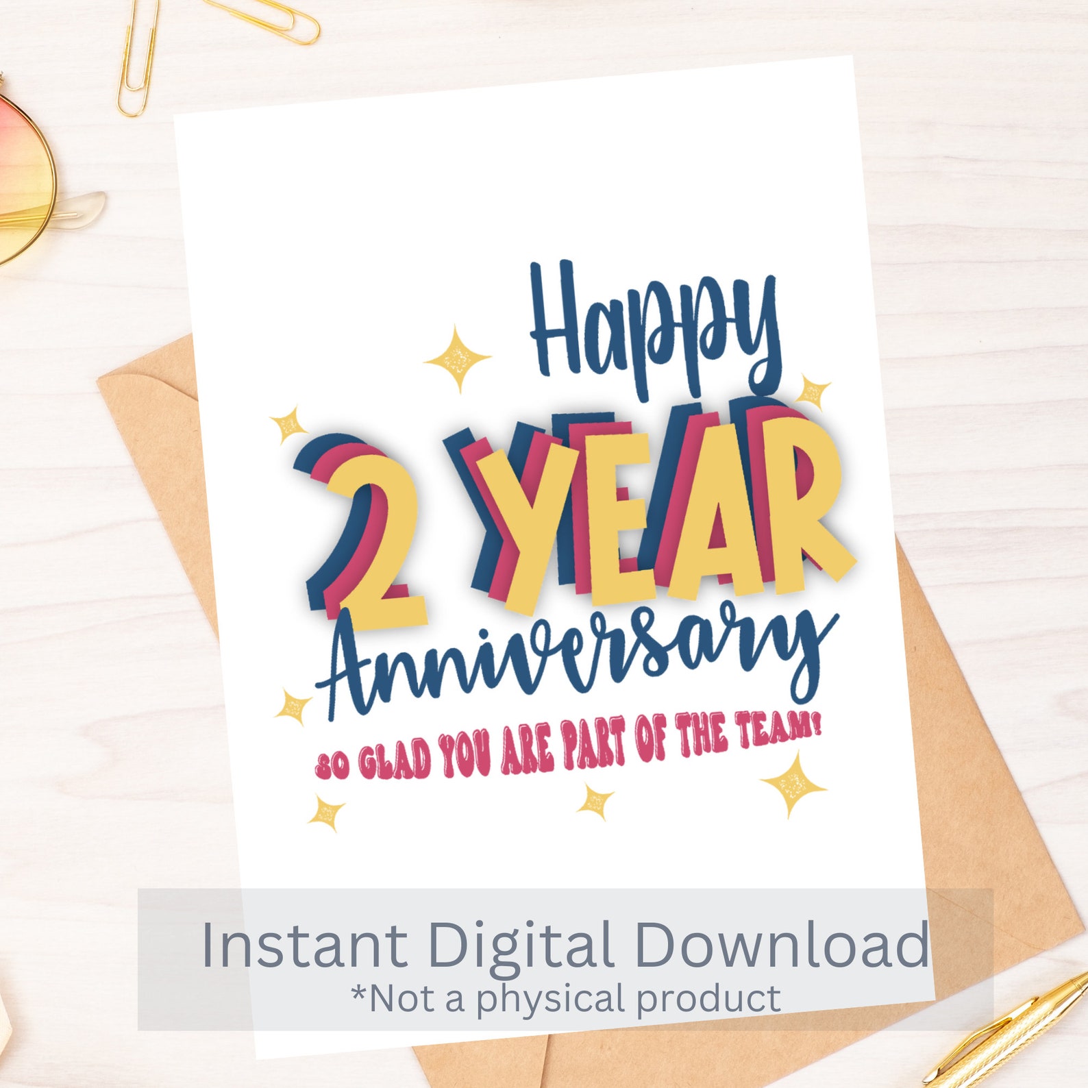 Happy 2 Year Anniversary - Work Anniversary Card - Instant Download PDF ...