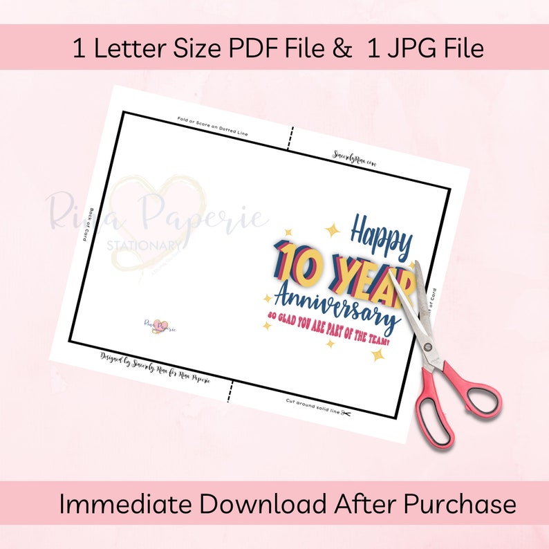 Happy 10 Year Anniversary Work Anniversary Card Instant Download PDF ...