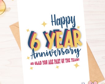 Happy 6 Year Anniversary Work Anniversary Card Instant - Etsy