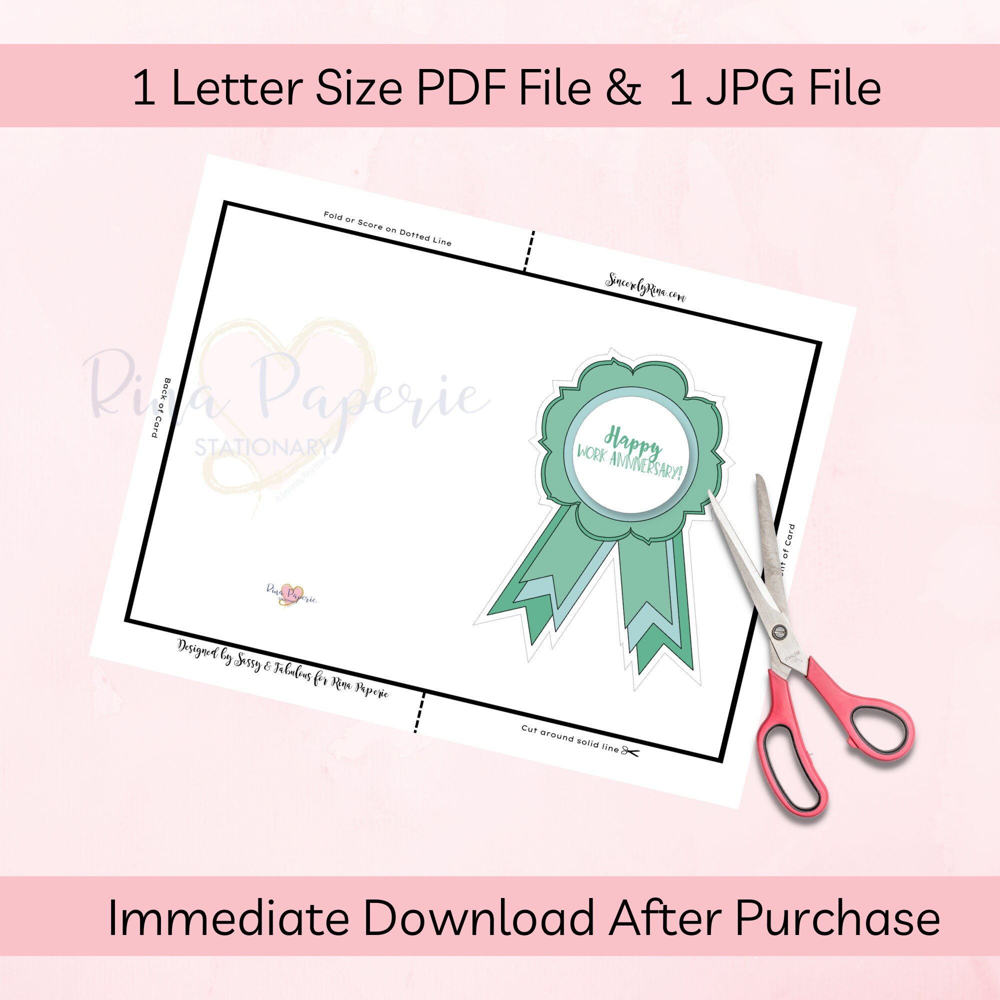 Happy Work Anniversary Green Ribbon Award Card Instant - Etsy