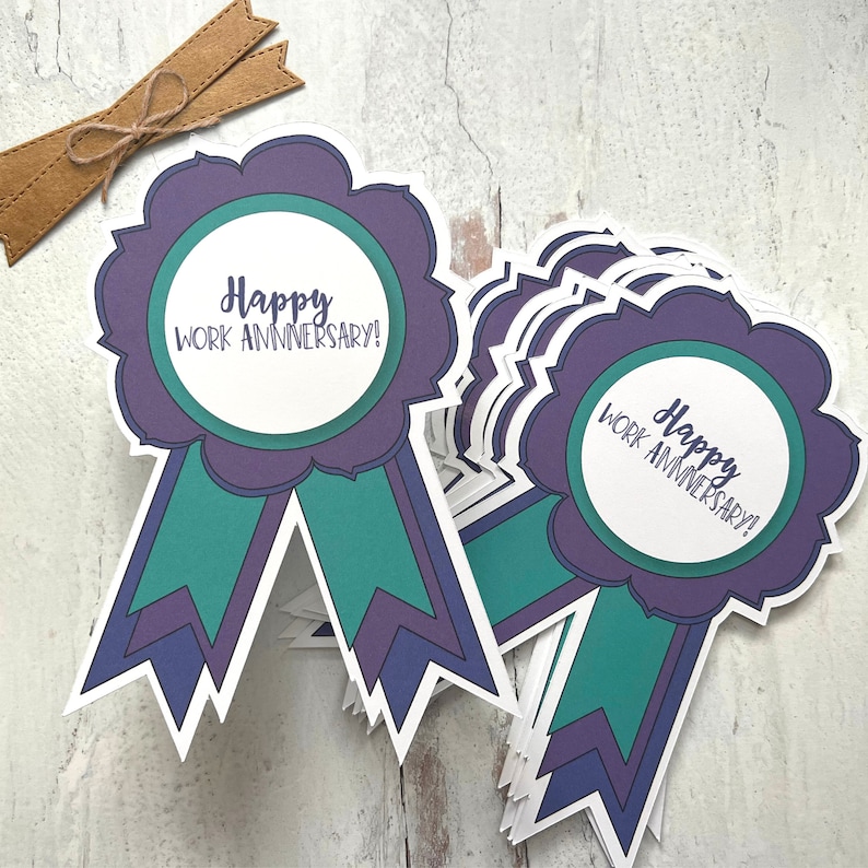 Happy Work Anniversary Ribbons (6 Pack) - Purple & Teal Work Award ...