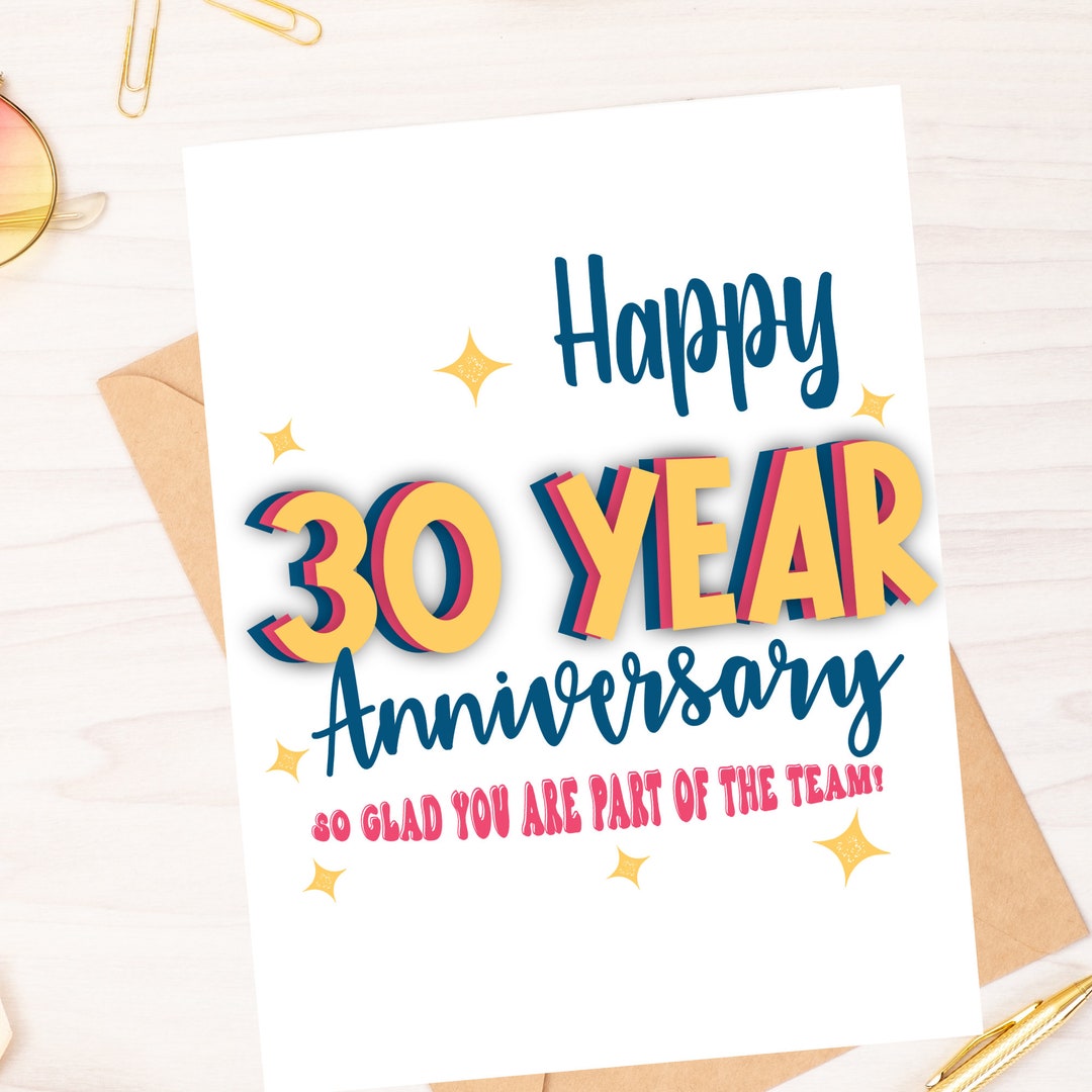 Happy 30 Year Anniversary Work Anniversary Card Instant Download PDF ...