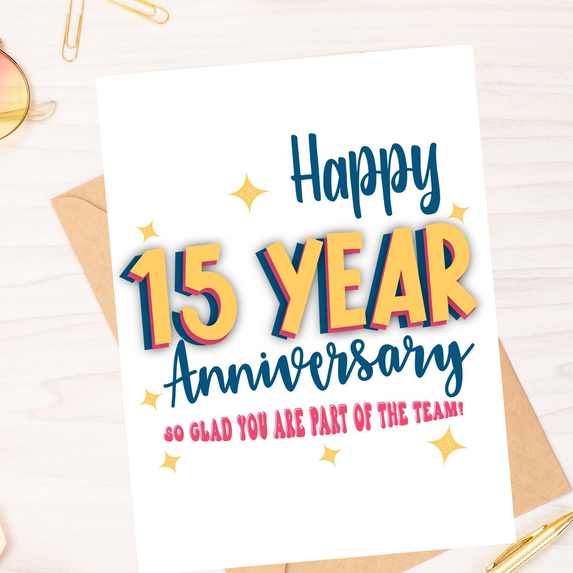 Happy 15 Year Anniversary - Work Anniversary Card - Instant Download PDF- Card Template - Rina ...