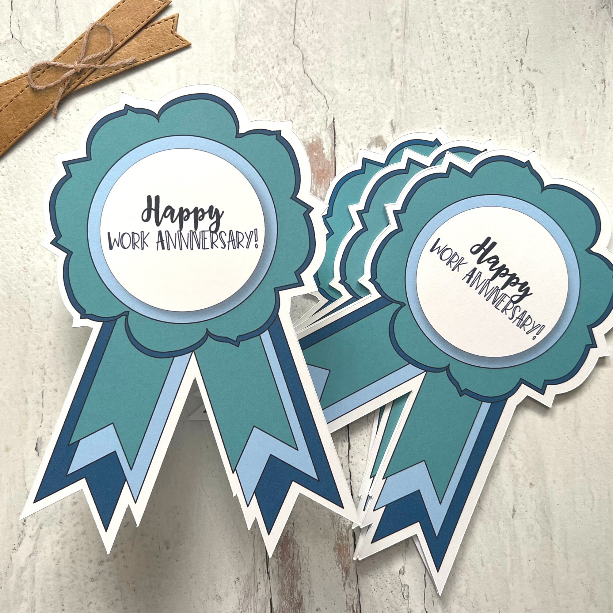 Happy Work Anniversary Ribbons (6 Pack) - Blue & Teal Work Award - Size ...
