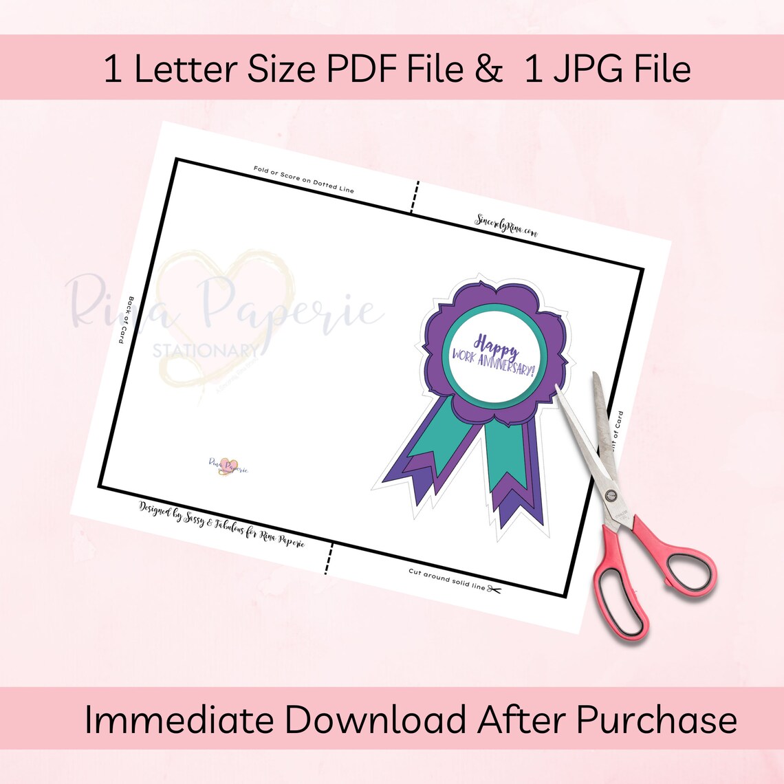 Happy Work Anniversary Purple & Teal Award Card Instant - Etsy