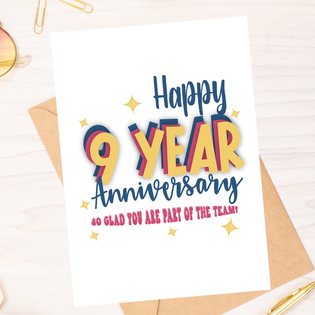 Happy 9 Year Anniversary Work Anniversary Card Instant Download PDF ...