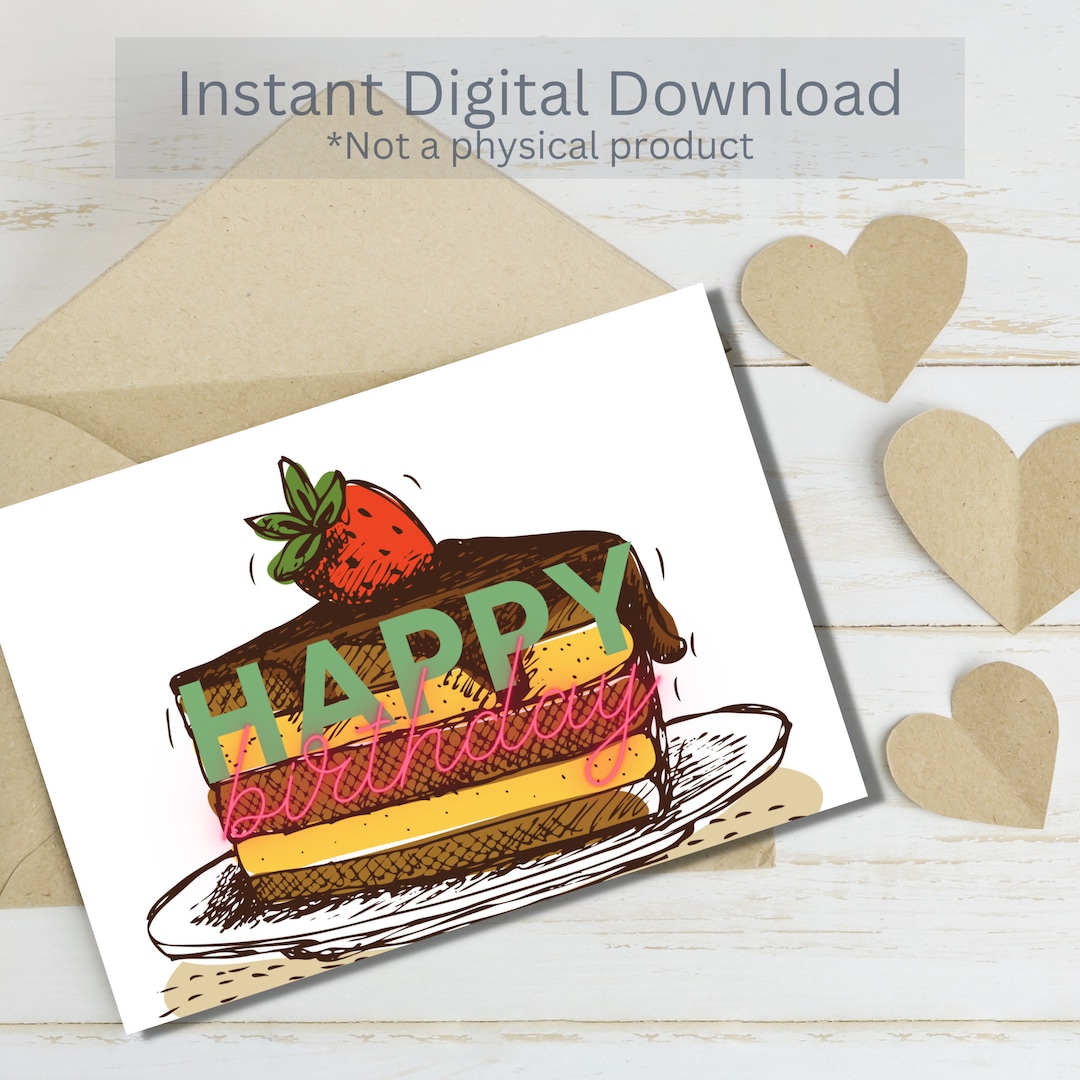 Cake Slice Birthday Card: Printable Greeting Card (PDF) - Etsy
