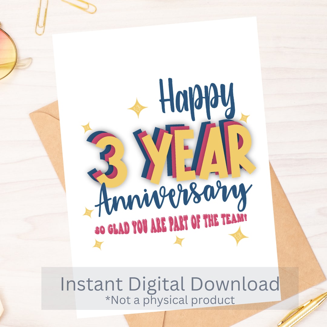 Happy 3 Year Anniversary - Work Anniversary Card- Instant Download PDF ...