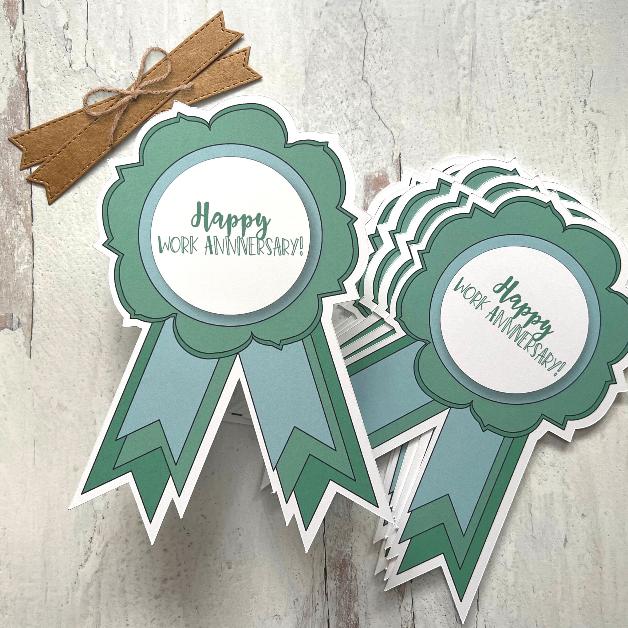 Happy Work Anniversary Ribbons (6 Pack) - Green & Blue Work Award ...