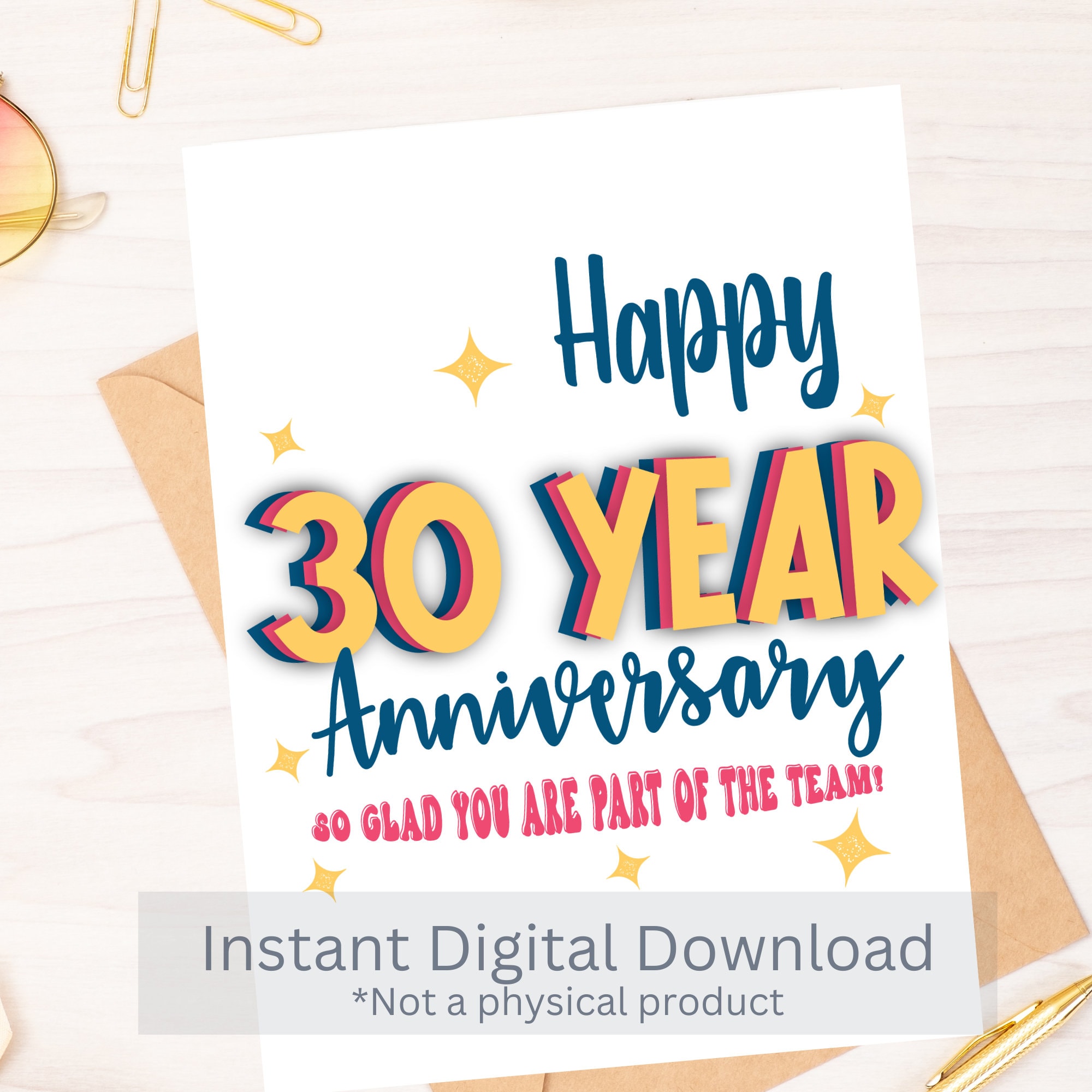 Happy 30 Year Anniversary - Work Anniversary Card - Instant Download ...