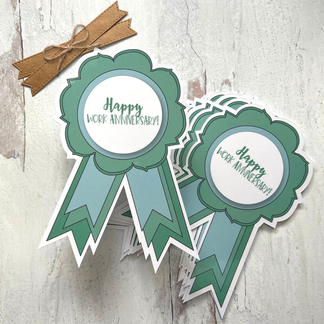 Happy Work Anniversary Ribbons (6 Pack) - Green & Blue Work Award ...