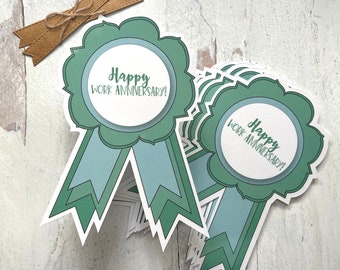 Happy Work Anniversary Ribbons (6 Pack) - Blue & Teal Work Award - Size ...