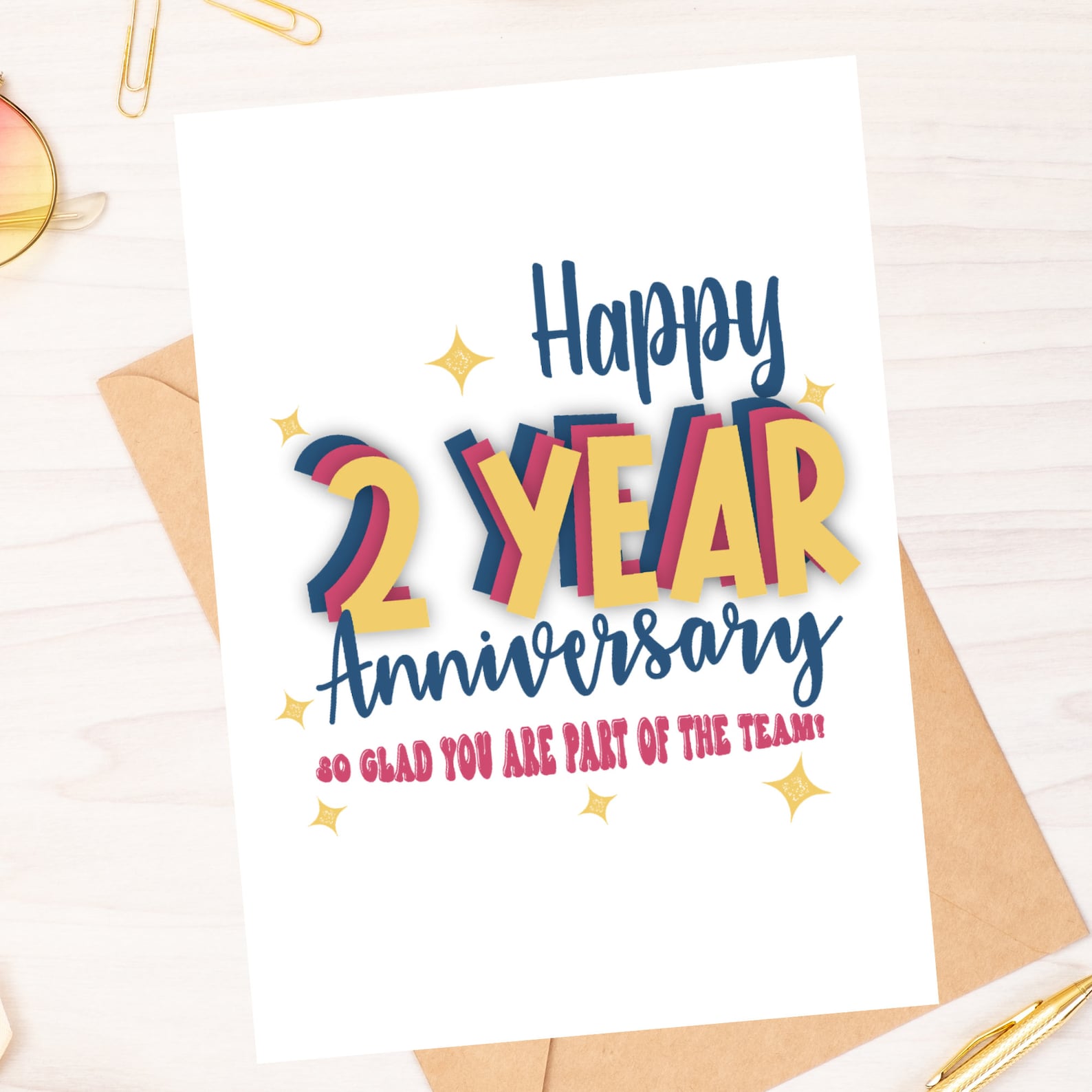 2 Year Work Anniversary Card: Printable PDF Template (instant Download ...