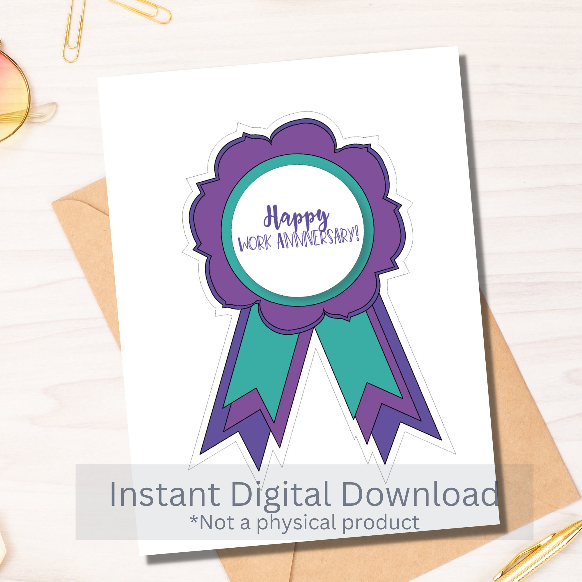 Happy Work Anniversary Purple & Teal Award Card Instant Download PDF ...