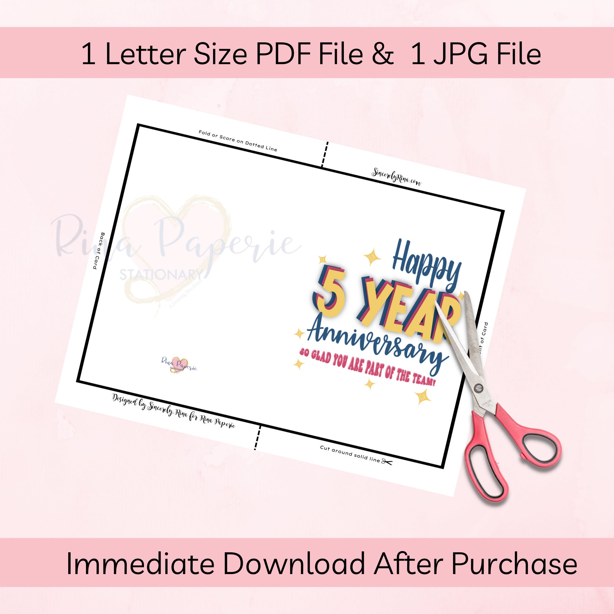 Happy 5 Year Anniversary Work Anniversary Card Instant Download PDF ...