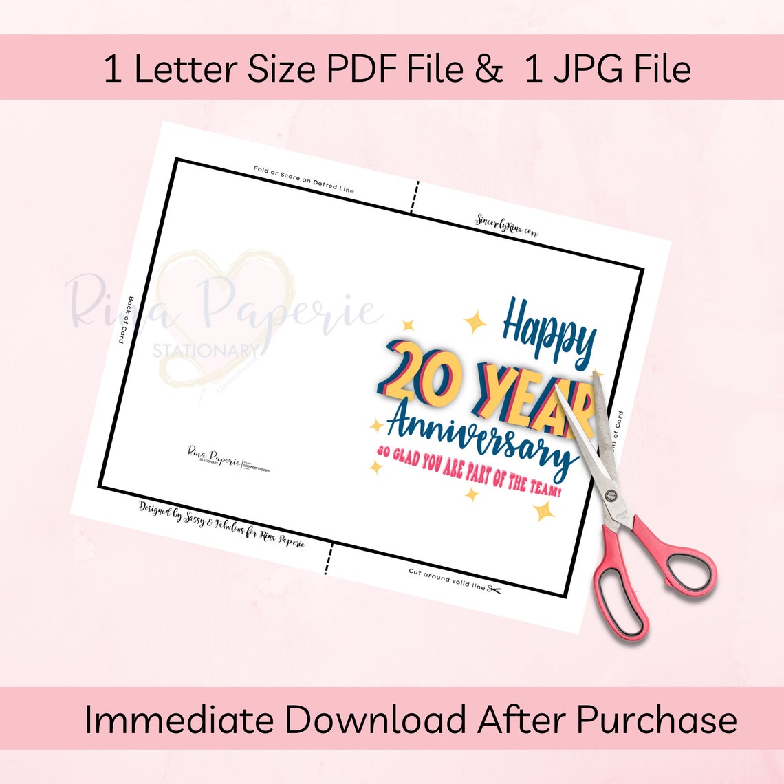 Happy 20 Year Anniversary Work Anniversary Card Instant Download PDF ...