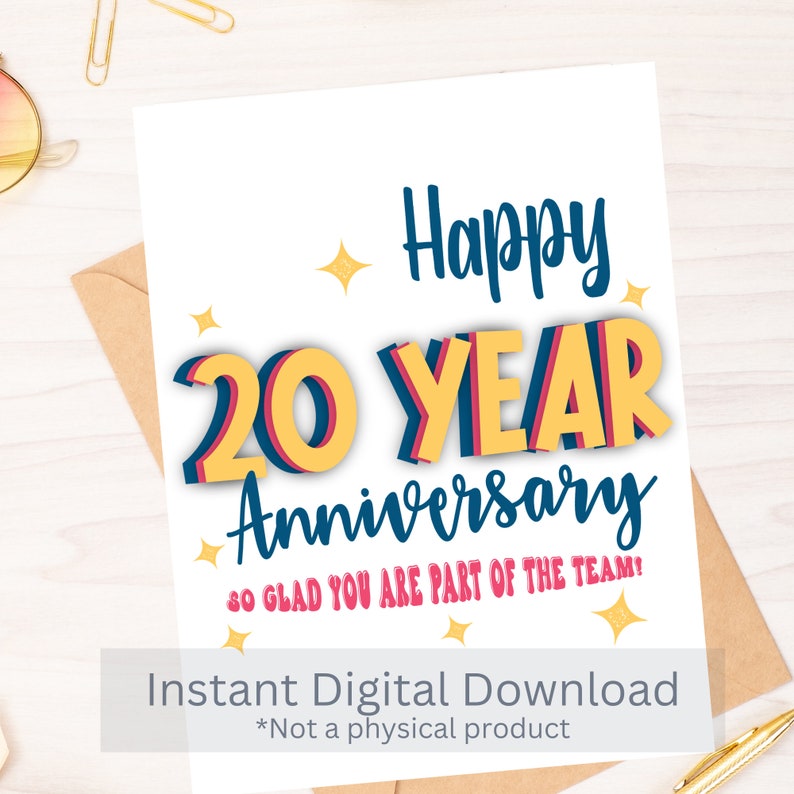 Happy 20 Year Anniversary - Work Anniversary Card - Instant Download ...