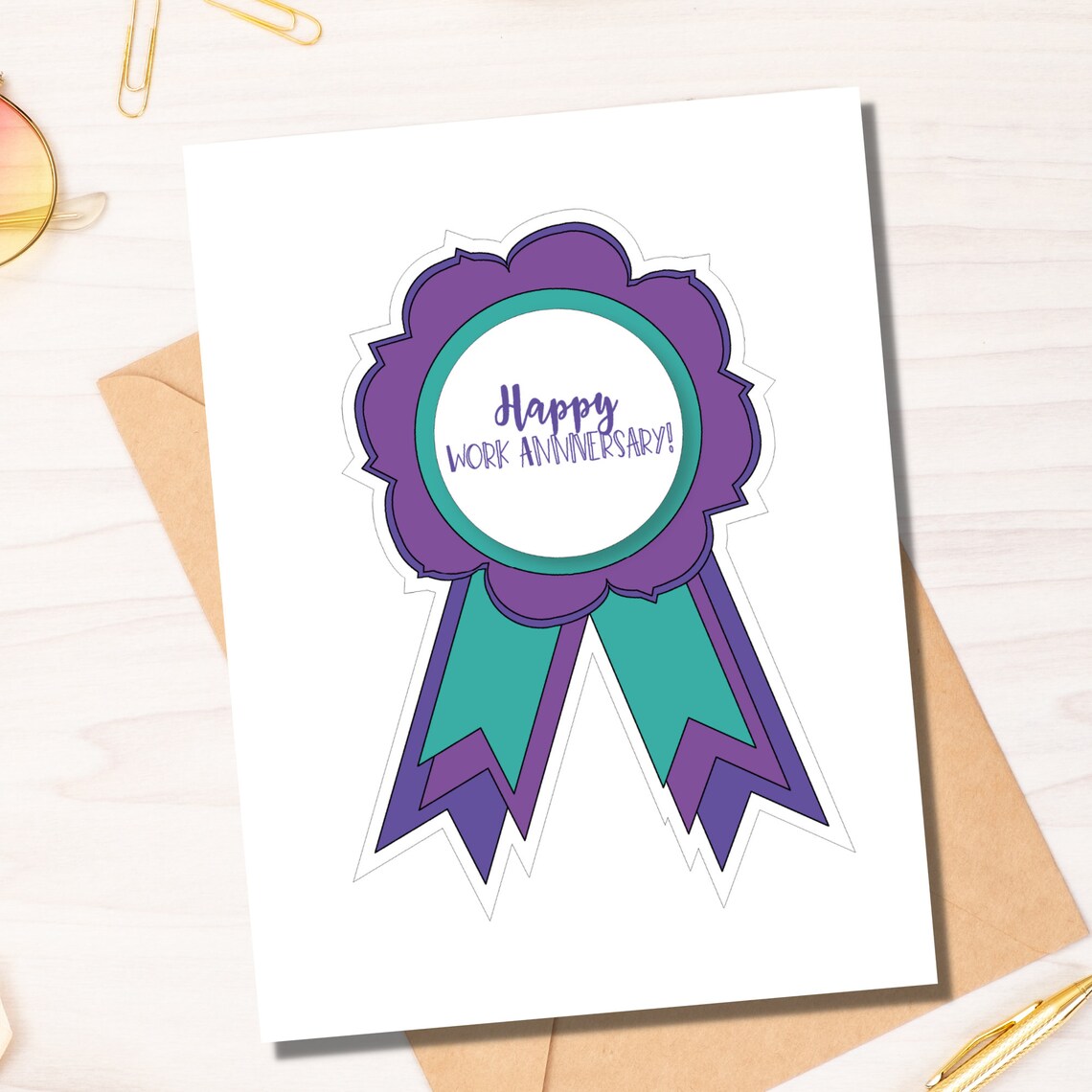 Happy Work Anniversary - Purple & Teal Award Card - Instant Download ...