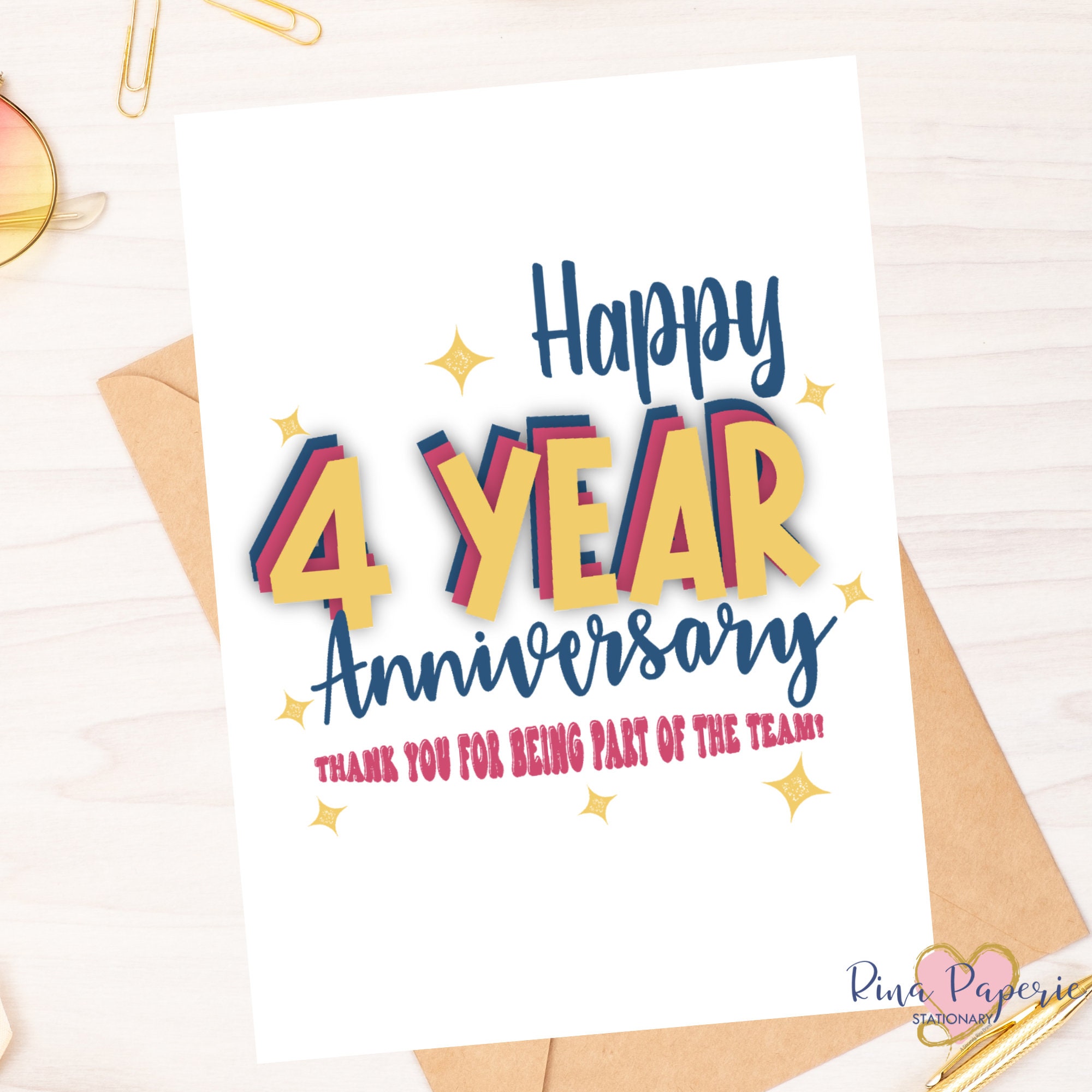 Happy 4 Year Anniversary Work Anniversary Card Instant - Etsy