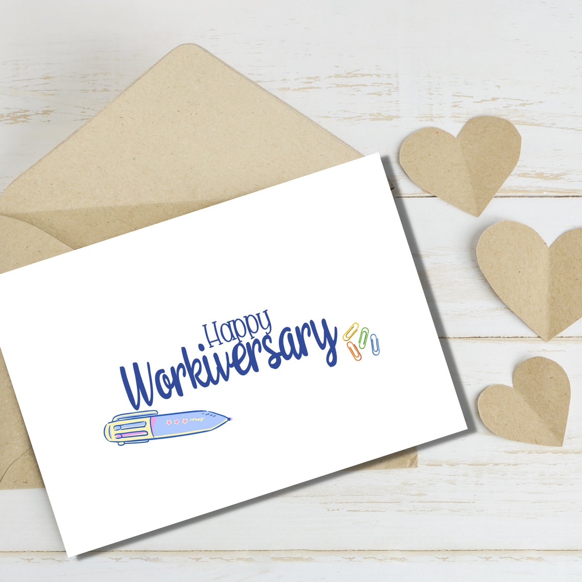 Happy Workiversary - Pen & Paperclips Card- Instant Download PDF - Card ...