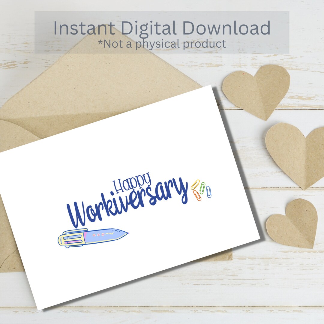 Happy Workiversary - Pen & Paperclips Card- Instant Download PDF - Card ...