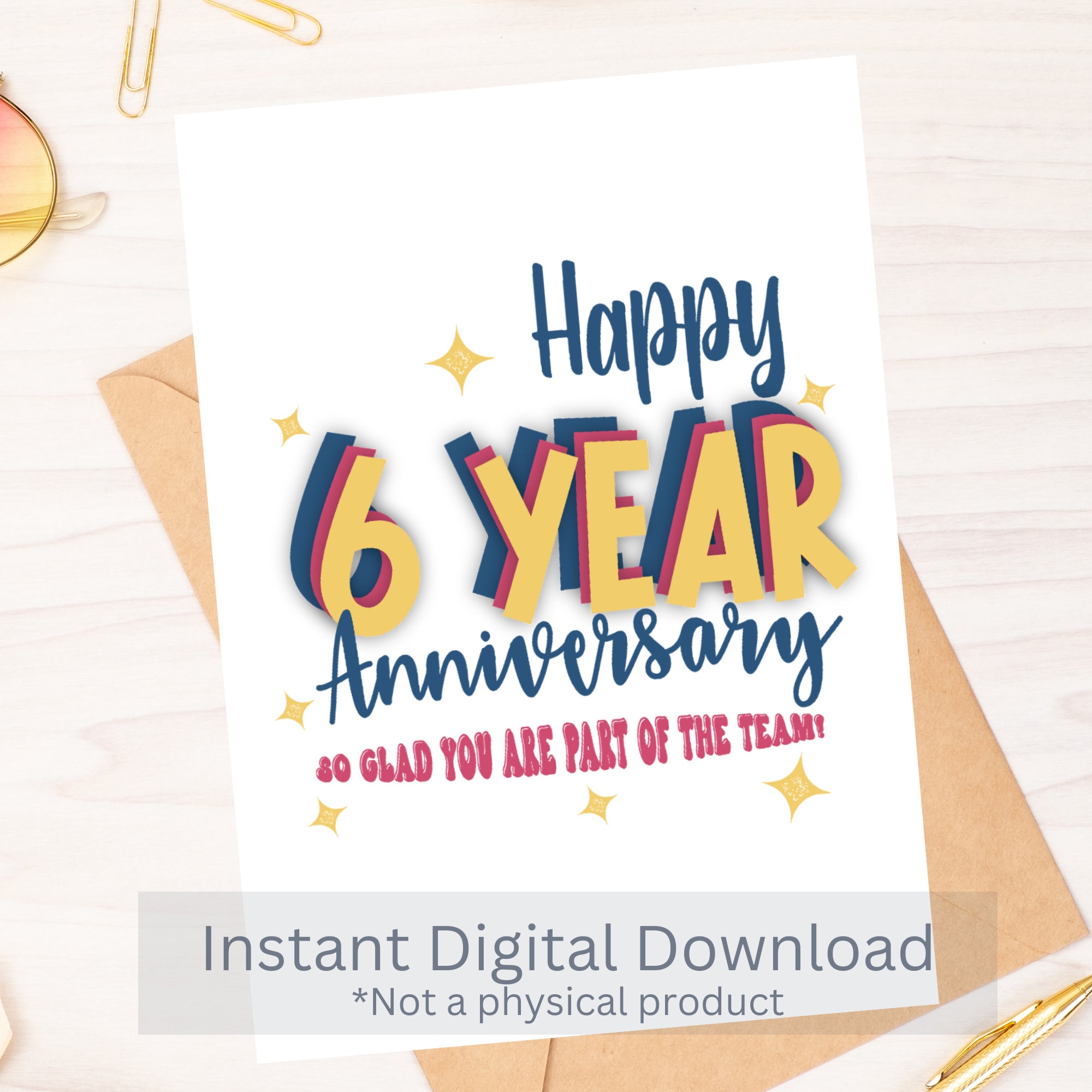 Happy 6 Year Anniversary - Work Anniversary Card - Instant Download PDF ...