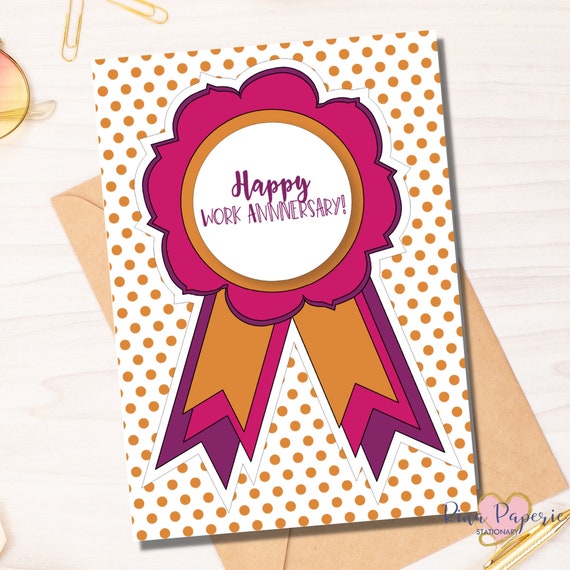 Happy Work Anniversary Orange and Pink Award With Orange - Etsy