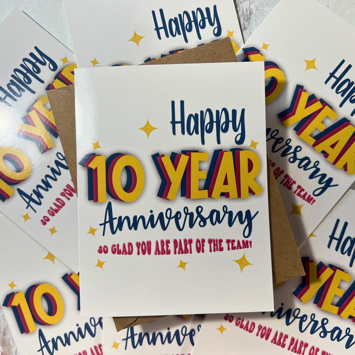 10 Year Work Anniversary Card: Employee Appreciation - Rina Paperie - Etsy