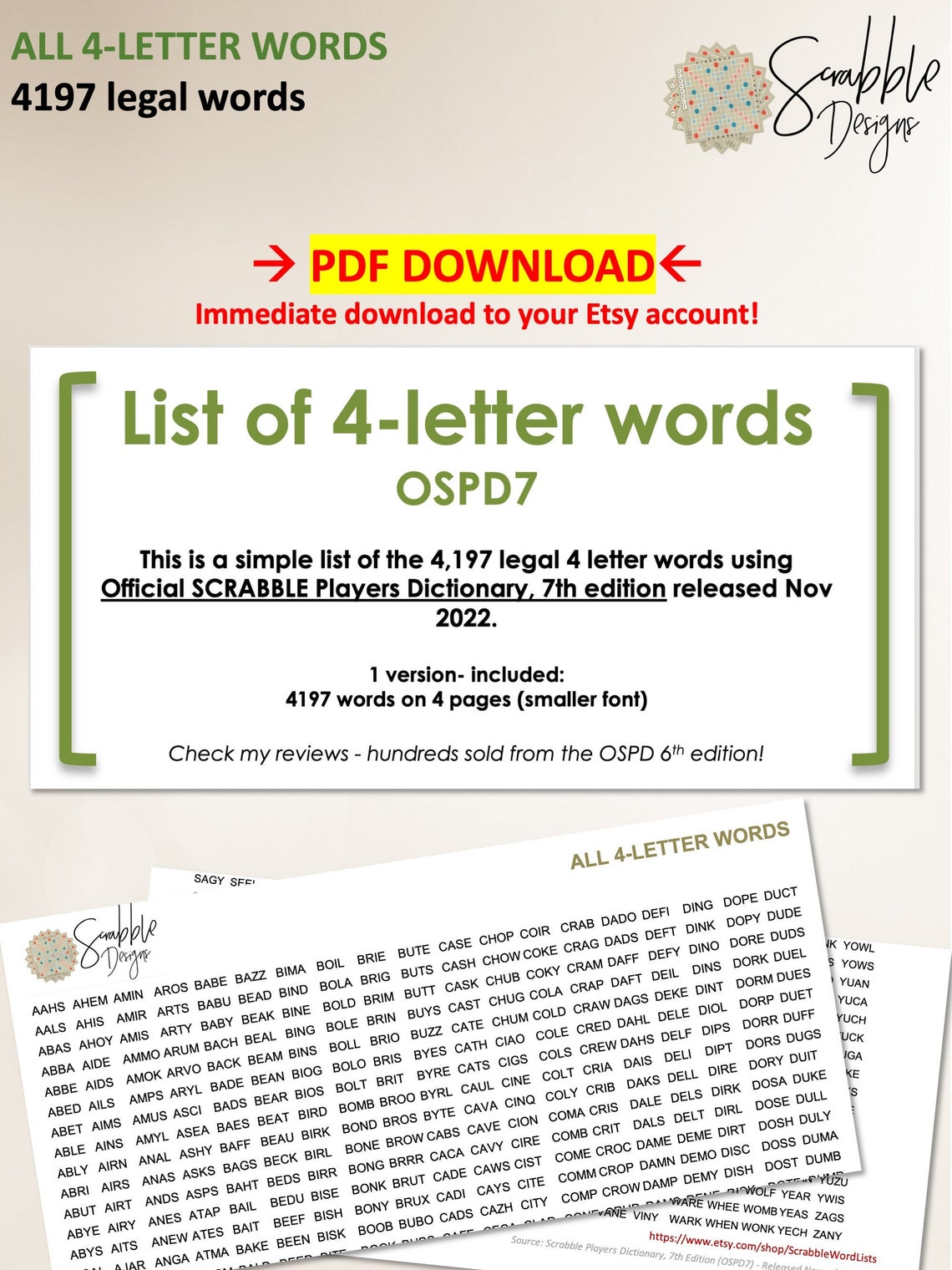 PDF Scrabble Word List Cheat Sheet: Acceptable 4 Letter Words List (all 4k Words on 4 Pages) PDF ...