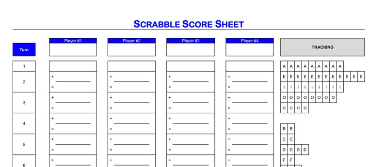 X PDF Scrabble Scoresheet -- One Page - Print Over and Over - Etsy