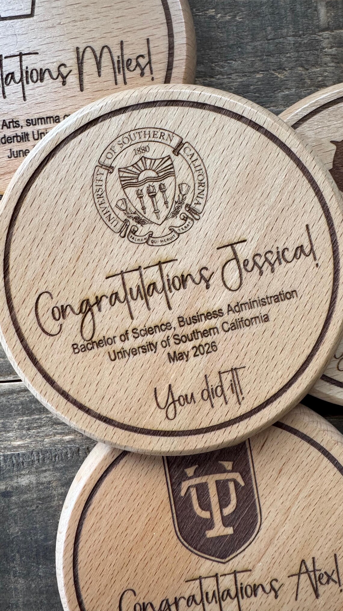 Graduation Announcement. Custom Laser Engraved Wood Coaster. Table ...